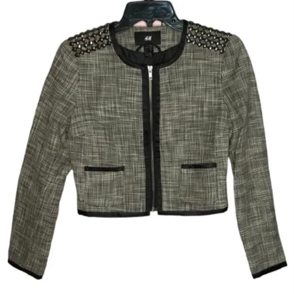 H&M | Jackets & Coats | Hm Women Studded Zipper Blazer Embellished ...